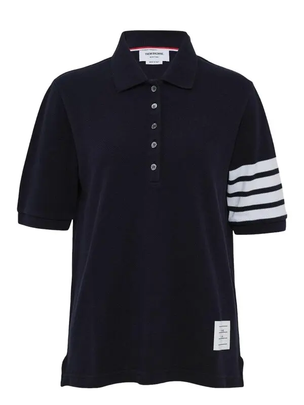 Thom Browne Cotton Polo Shirt With Signature Stripes - Blue
