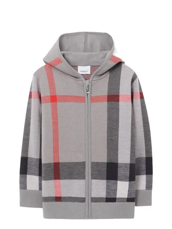 Burberry Checked Wool Zip-up Hoodie - Gray