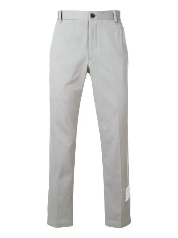Thom Browne Straight Leg Logo Casual Pants - Light Gray