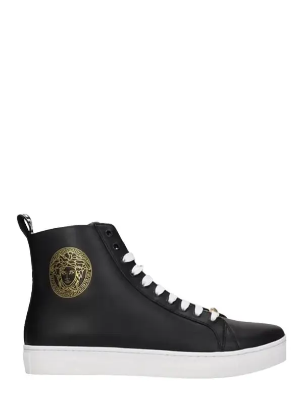 Versace High-top Round Toe Casual Sneakers With Logo Detailing - Black