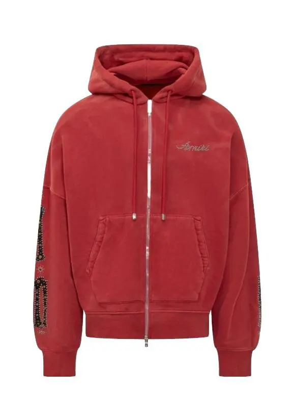 Amiri Crystal Logo Zip-up Hoodie - Red