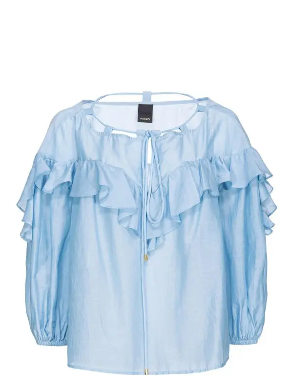 Pinko Maxi Flounce Blouse With Tie Detail - Blue