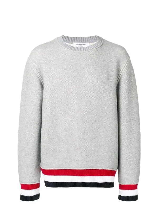 Thom Browne Horizontal Striped Crewneck Sweatshirt - Light Gray