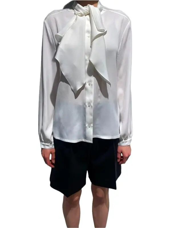 Max Mara Long-sleeved Shirt With Tie Neckline - Gray