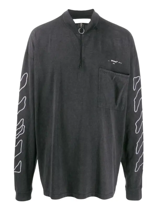Off-White Zipper Collar Long-sleeved T-shirt - Black