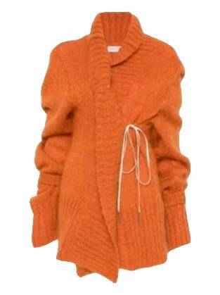 Dries Van Noten Long Sleeve Knit Top With Drawstring Detail - Orange