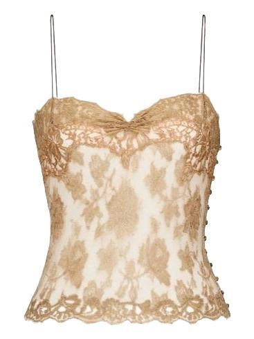 Saint Laurent Lace Camisole With Metallic Floral Motif - Nude