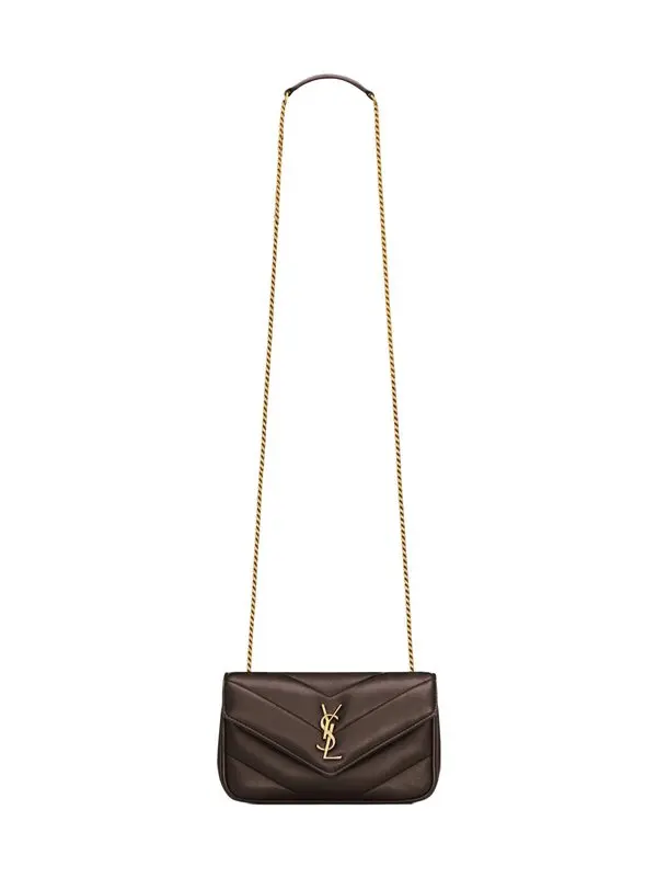 Saint Laurent Loulou Mini Quilted Lambskin Shoulder Bag - Deep Mountain Walnut