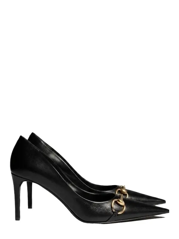 Gucci Donna Pointed Toe Stiletto Heel Pumps With Horsebit Detail - Black
