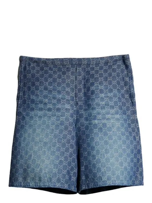 Gucci Gg Chambray Cotton Denim Shorts - Blue