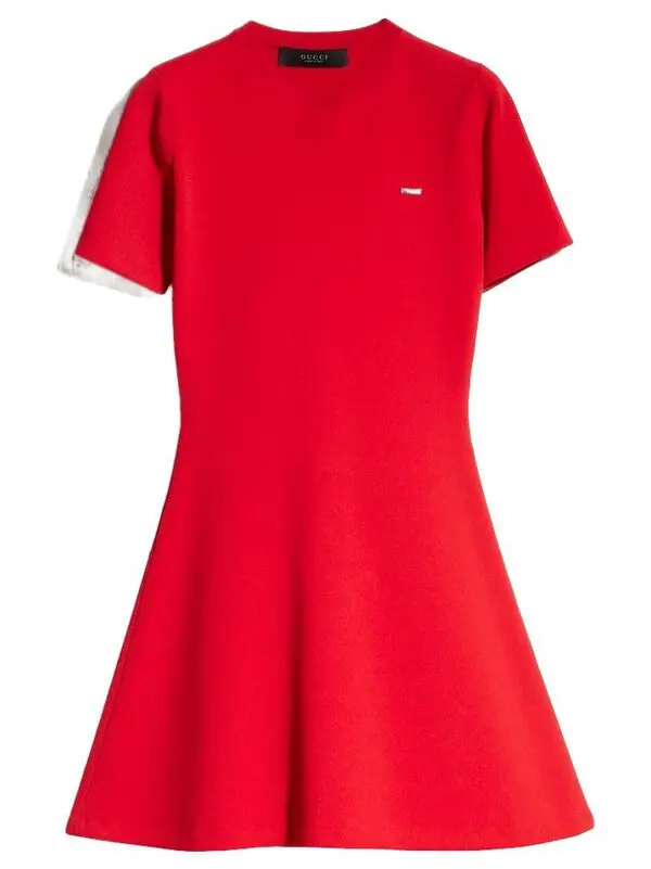 Gucci Fine Matte Viscose Short Sleeve Dress - Red