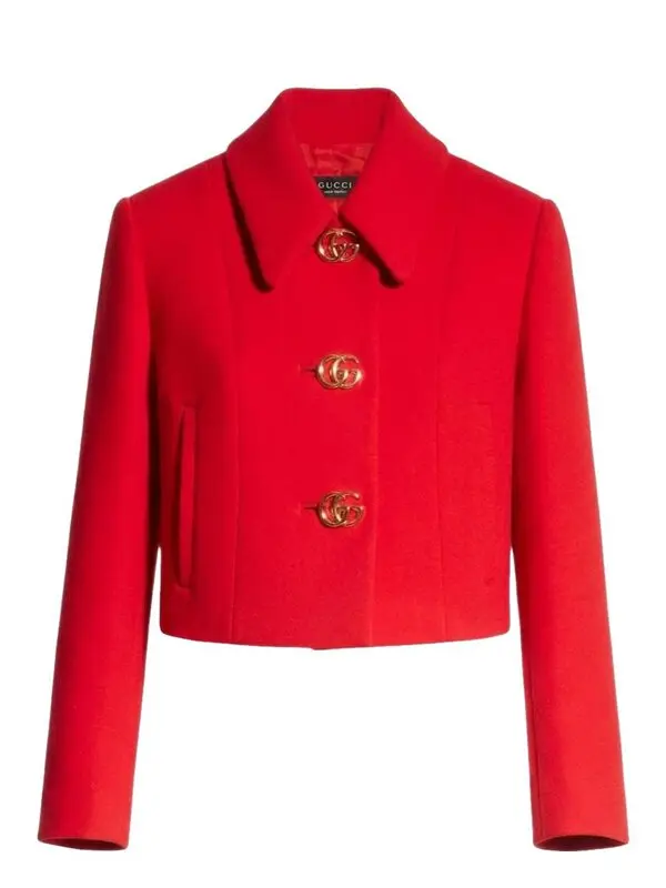 Gucci Crêpe Wool Jacket With Double G Button - Red