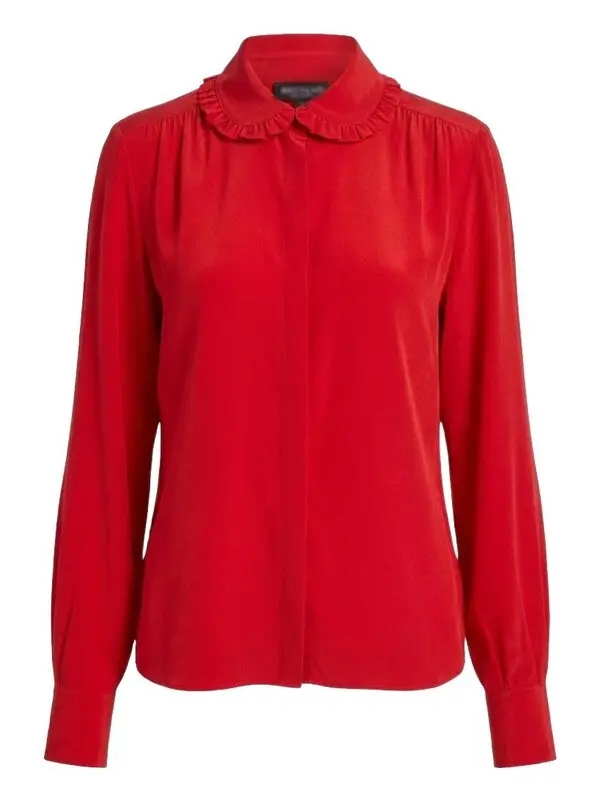 Gucci Silk Crêpe De Chine Shirt With Ruffled Collar And Embroidery - Red