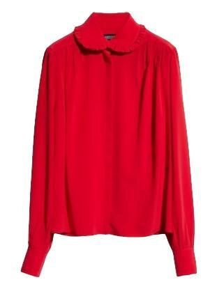 Gucci Silk Crêpe De Chine Shirt With Ruffled Collar And Embroidery - Red