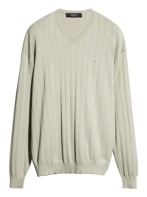 Gucci Ribbed Silk Cotton V-neck Sweater - Light Brown