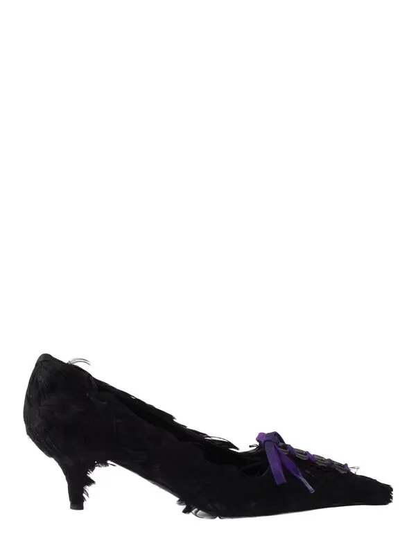 Prada Feather-embellished Satin Pumps - Black