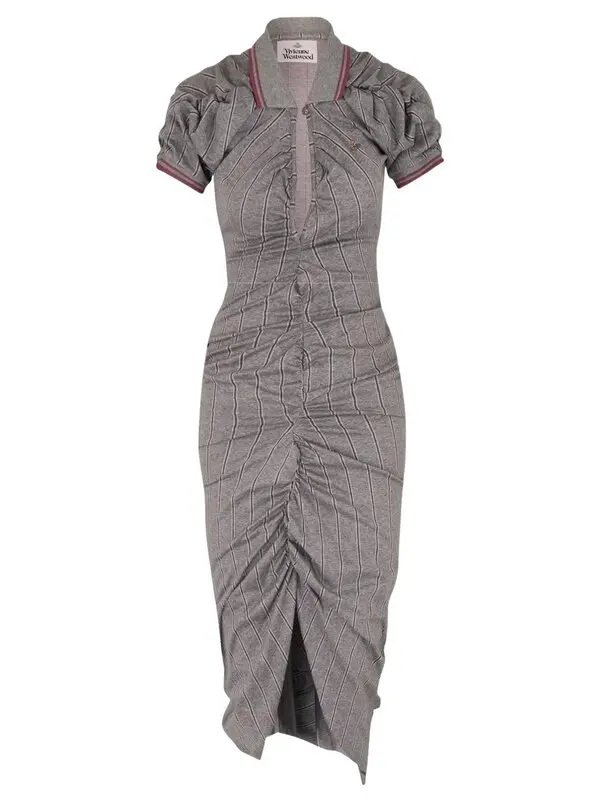 VIVIENNE WESTWOOD Pinstripe Ruched Midi Dress - Grey