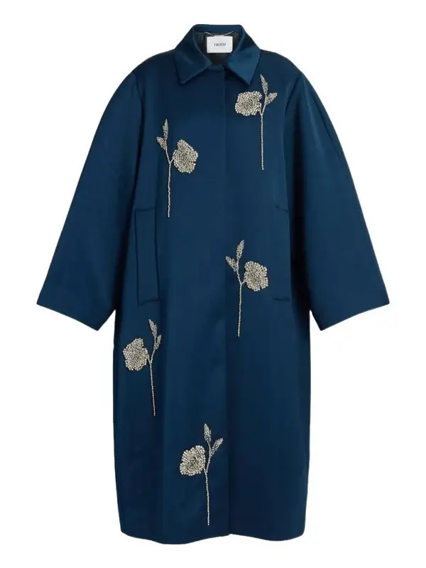 Erdem Embroidered Satin Coat - Navy