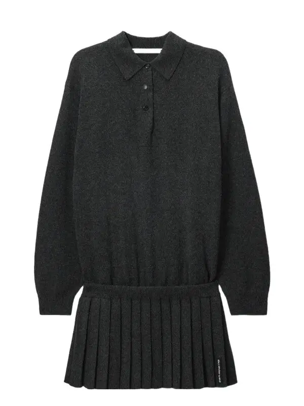 Alexander Wang Long Sleeve Polo Dress With Pleated Skirt - Graphite Color
