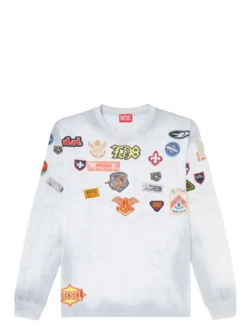DIESEL® Long-sleeve T-shirt With All-over Patches Print - White
