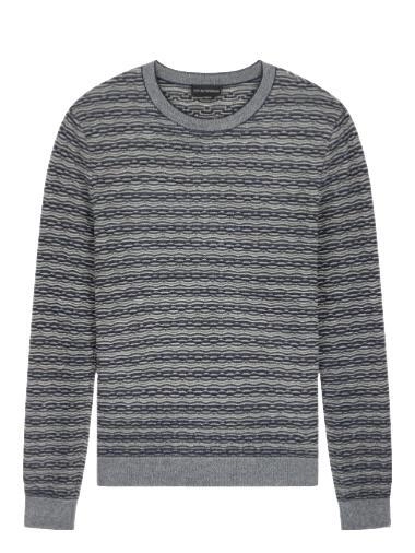 Emporio Armani Striped Crew Neck Pullover - Navy Blue
