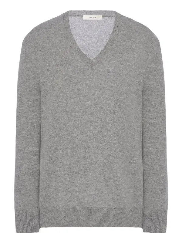 THE ROW Long-sleeved V-neck Cashmere Sweater - Light Gray Blend