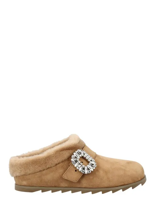 ROGER VIVIER Embellished Slip-on Mules - Beige