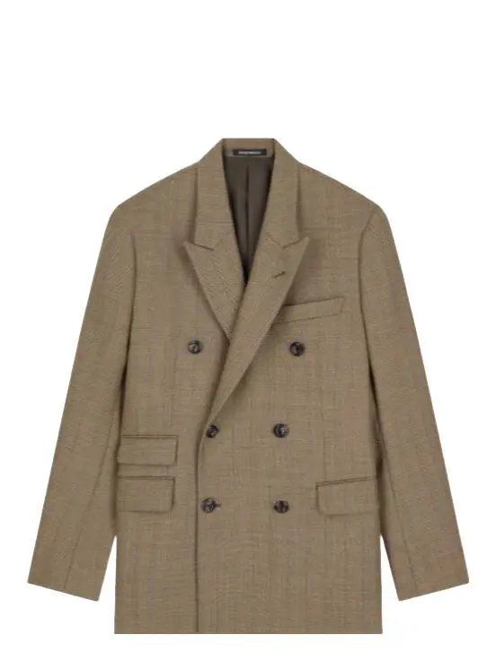 Emporio Armani Lined Blazer In Herringbone Virgin Wool - Light Brown