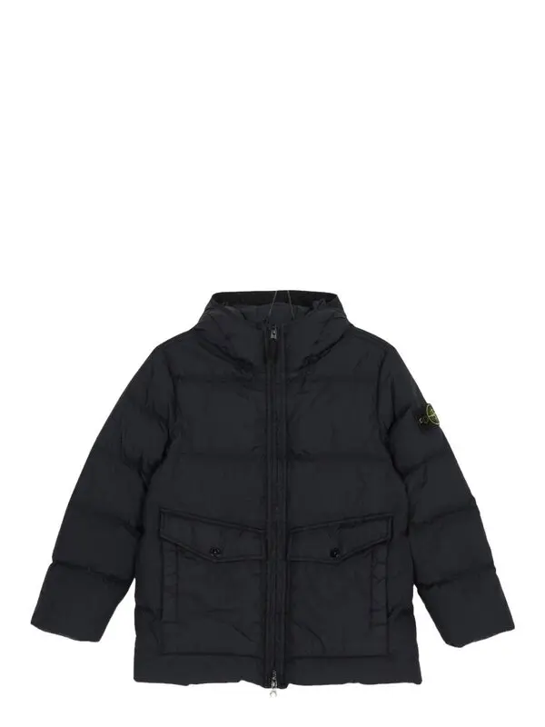 Stone Island Hooded Down Jacket With Quilted Details - Blue