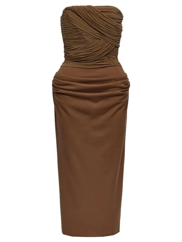 Magda Butrym Strapless Draped Corset Dress - Brown