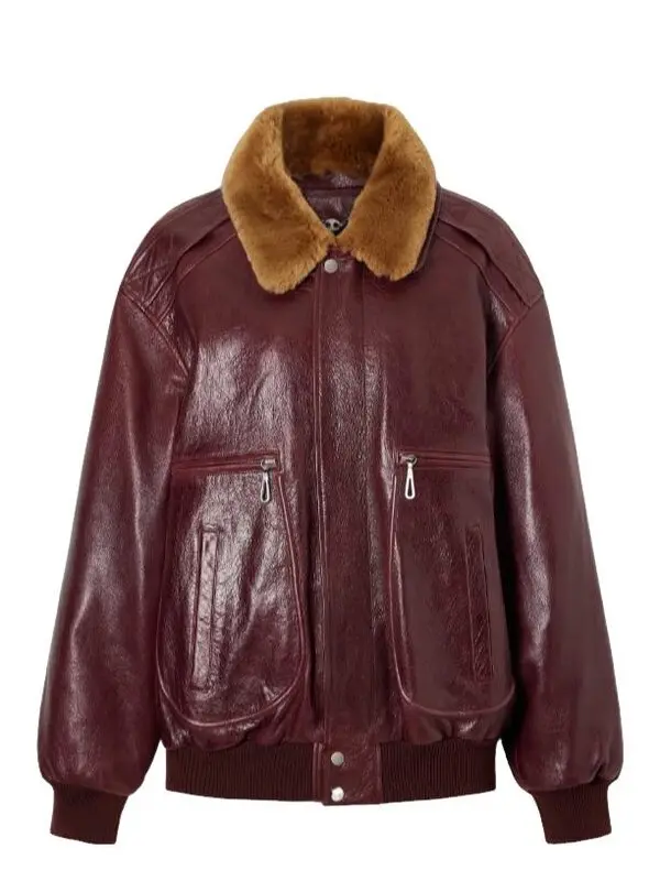 Rabanne Leather Bomber Jacket With Shearling Collar - Brown