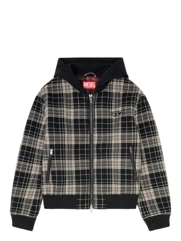 DIESEL® Check Flannel Bomber Jacket With Teddy Interior - Gray/black