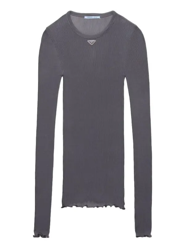 Prada Ribbed Knit Long Sleeve Top - Lead Ash