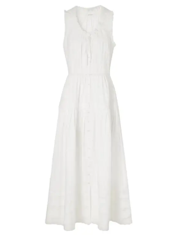 DÔEN Pleated Cotton Maxi Dress With Flowing Hem - White