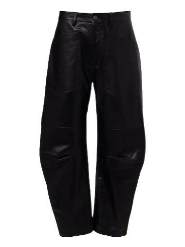 NILI LOTAN Leather Barrel-leg Pants - Black