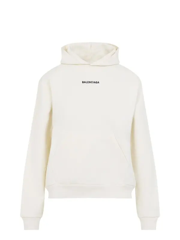 Balenciaga Logo Embroidered Medium Fit Hoodie - Cream