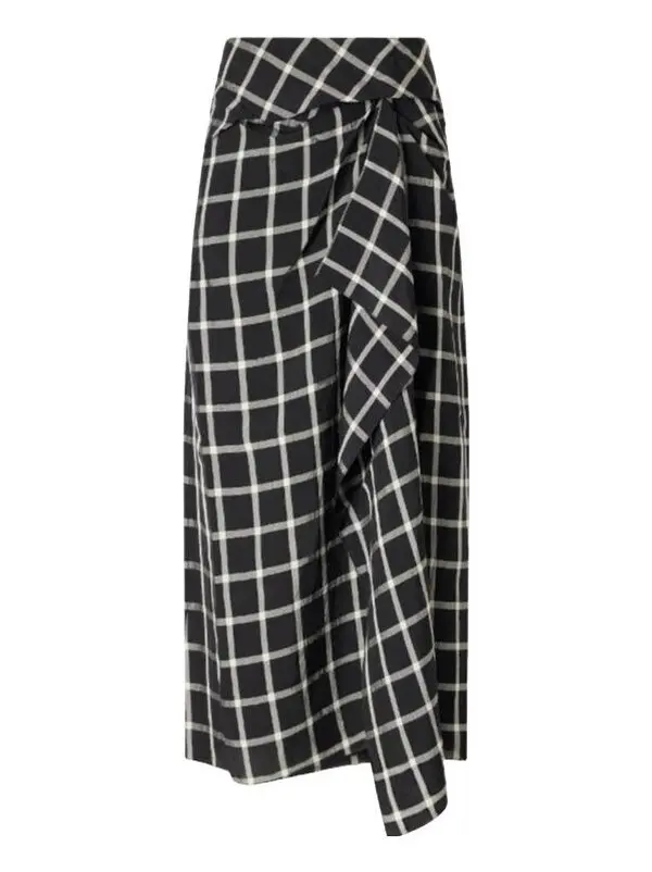 Erdem Draped Checked Crinkled-satin Midi Skirt - No