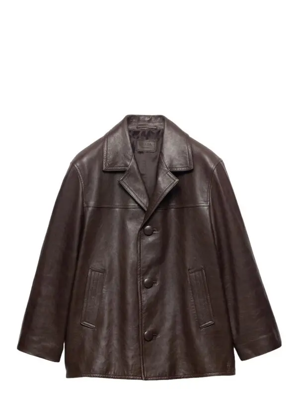 Prada Single-breasted Leather Caban Jacket - Brown