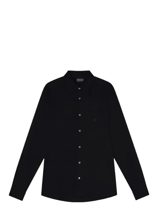 Emporio Armani Logo Embroidered Button-up Shirt - Black