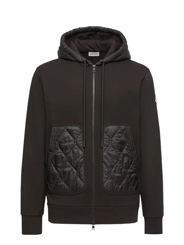 Moncler Diamond Quilted Cotton Blend Zip-up Hoodie - Black