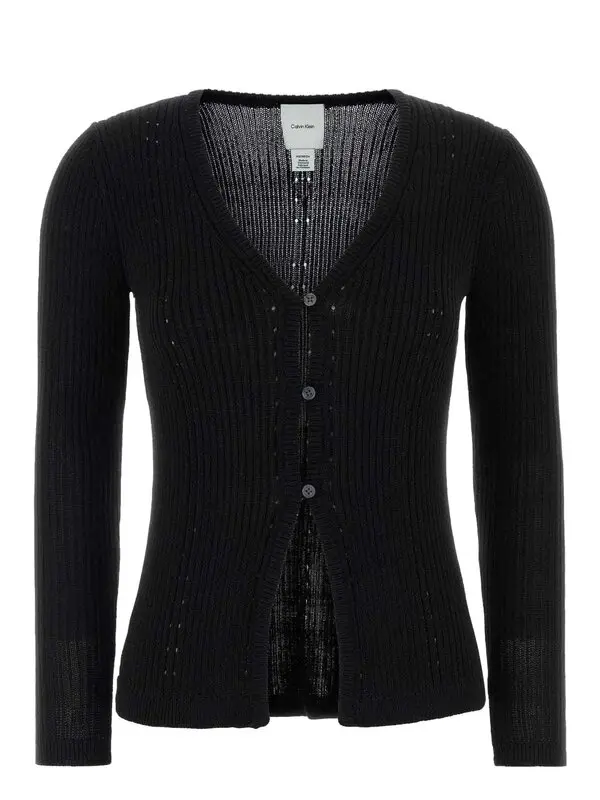 Calvin Klein Pointelle Rib Cardigan - Black