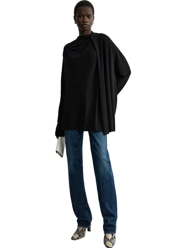 TOTEME Asymmetrical Draped Blouse With Elongated Sleeves - Black