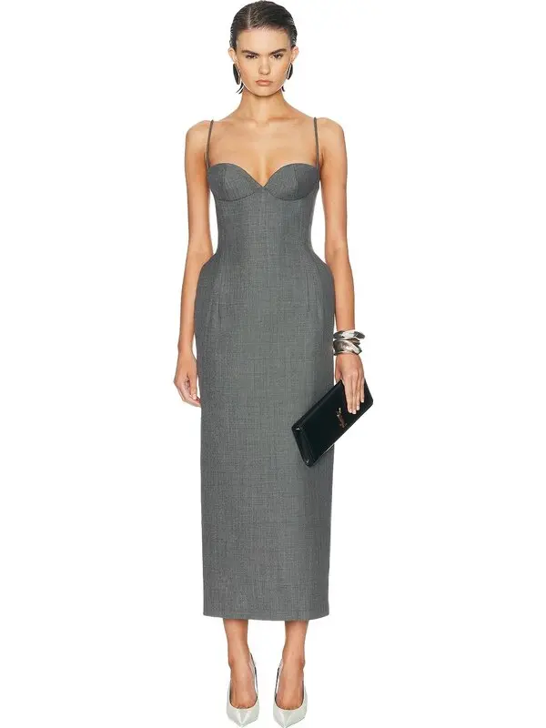 Magda Butrym Wool Bustier Midi Dress - Grey