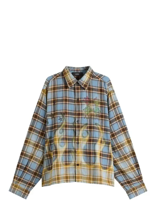Amiri Ma Quad Flames Flannel Shirt - Blue