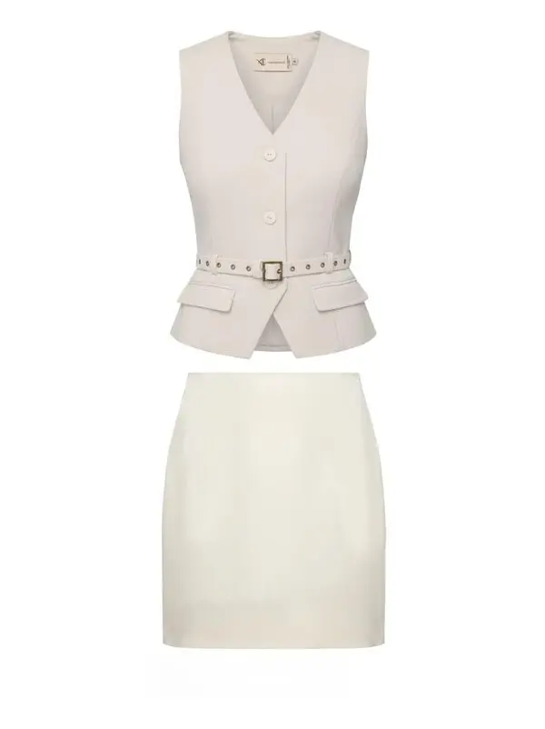 ALINA CERNATESCU Neutrals Asiri Ivory Vest And Mini Skirt Matching Set - White