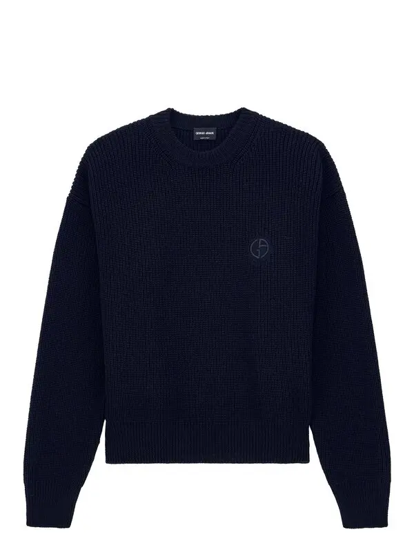 Giorgio Armani Virgin Wool Half Cardigan Stitch Sweater - Black