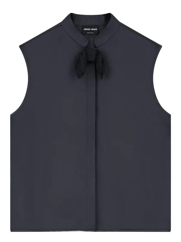Giorgio Armani Sleeveless Silk Satin Shirt With Mandarin Collar - Grey