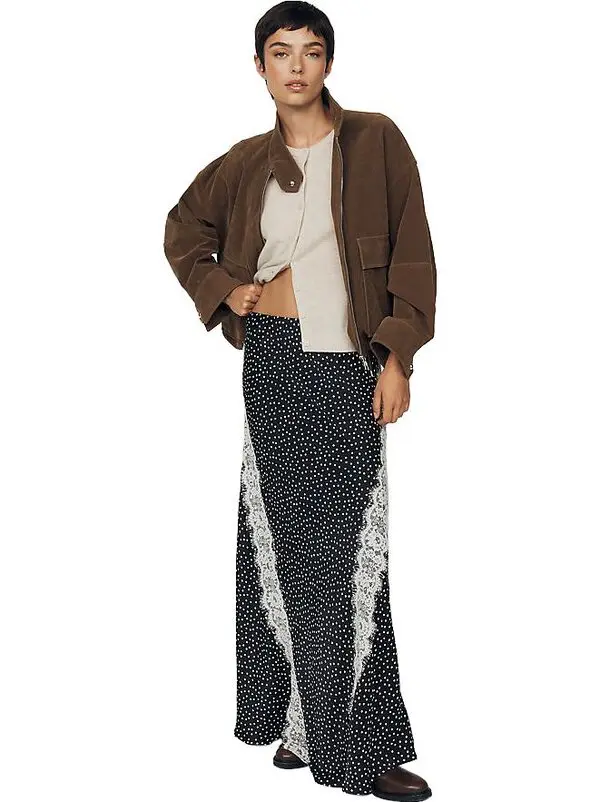 Anthropologie Tilda Lace-trim Maxi Slip Skirt - Black Dot