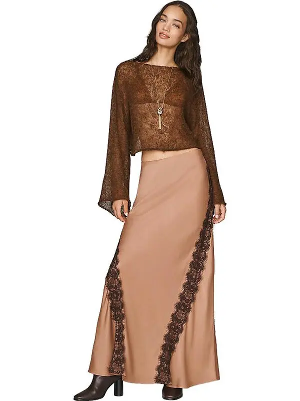 Anthropologie Tilda Lace-trim Maxi Slip Skirt - Taupe