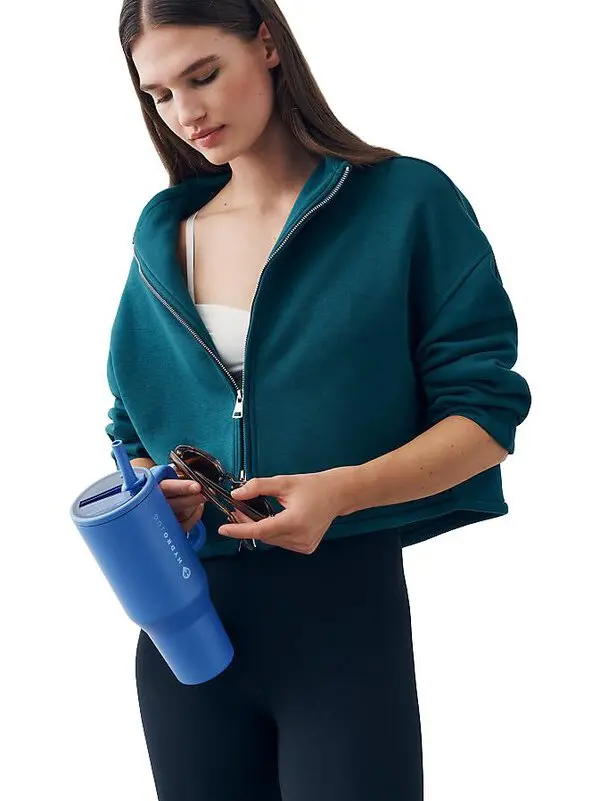 Daily Practice Desert Palm Zip-up Jacket Top - Turquoise